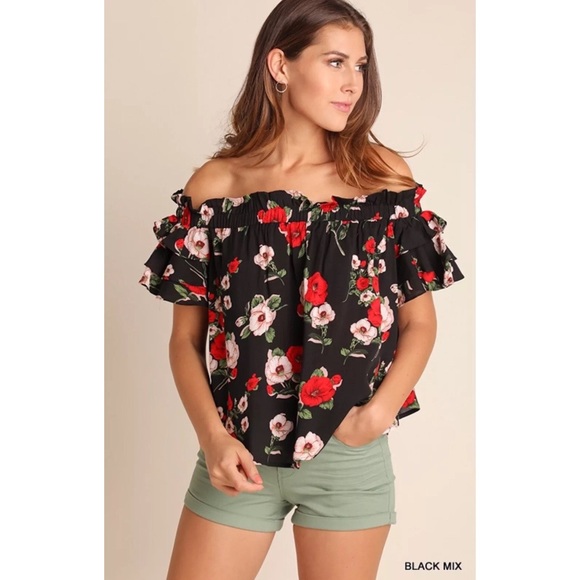 Umgee | Tops | Off Shoulder Floral Ruffle Top | Poshmark